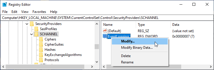 How to enable event logging for SSL on Windows or Windows Server